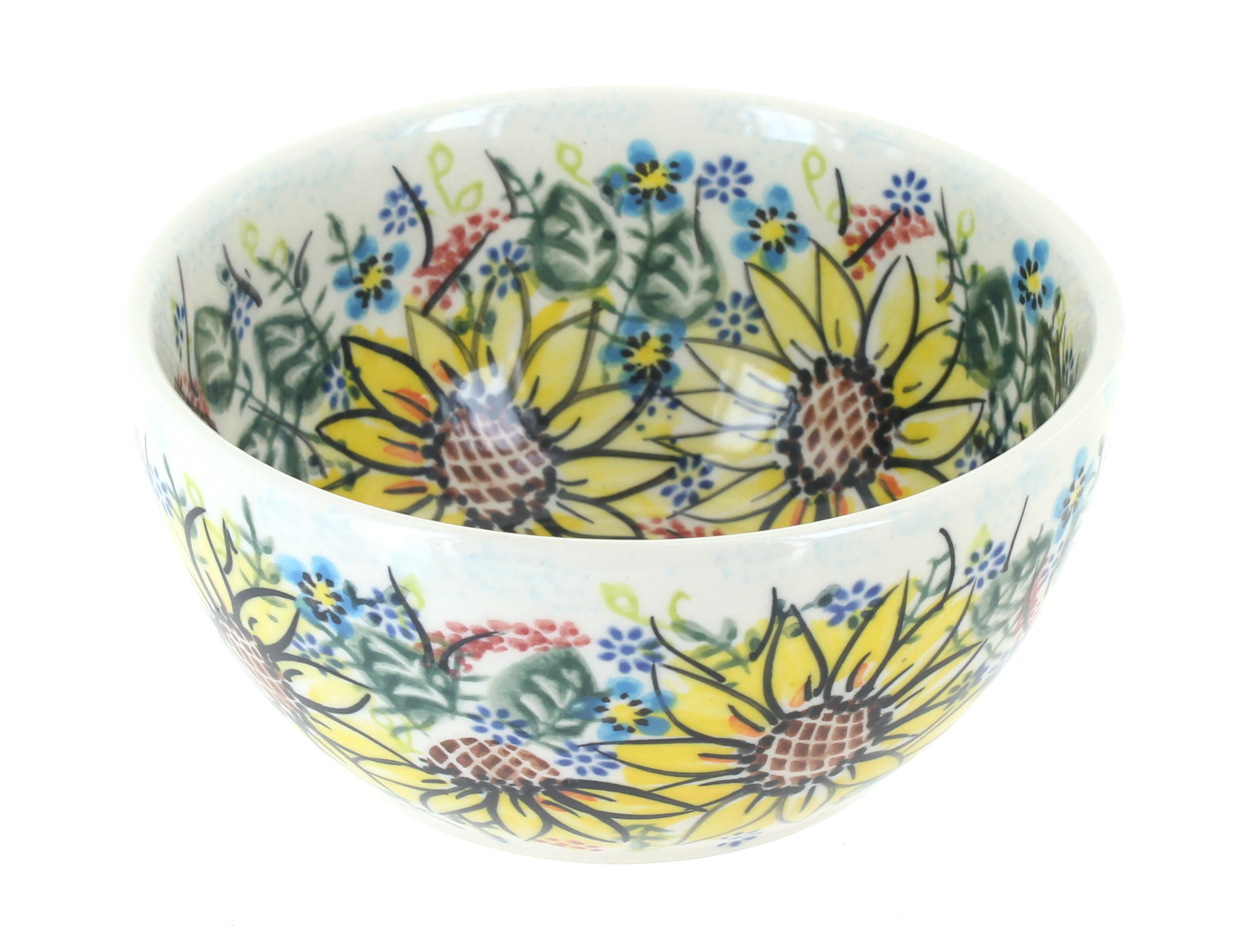 Blue Rose Polish Pottery | Sunflower Maze Dessert Bowl