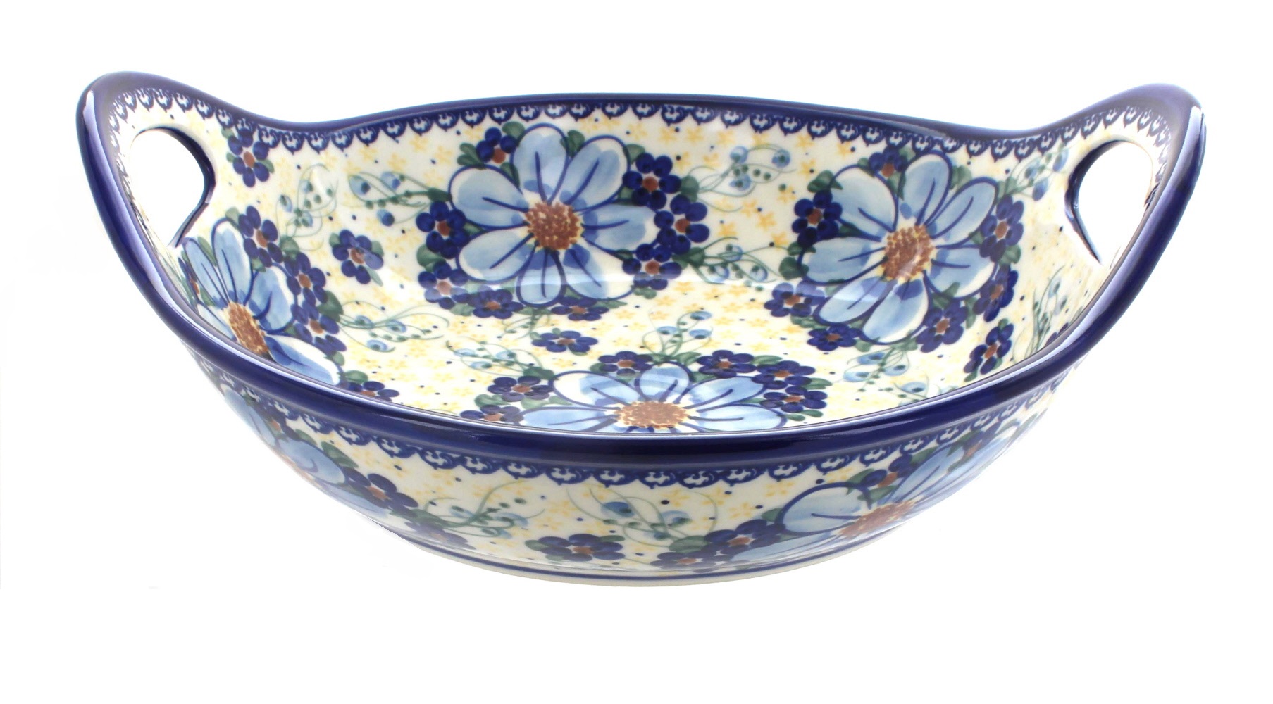 Blue Rose Polish Pottery | Daisy Surprise Deep Bowl with Handles