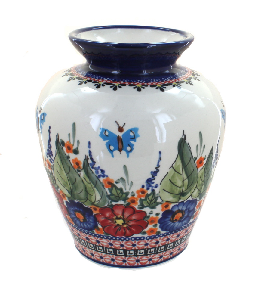Blue Rose Polish Pottery | Floral Butterfly Medium Vase