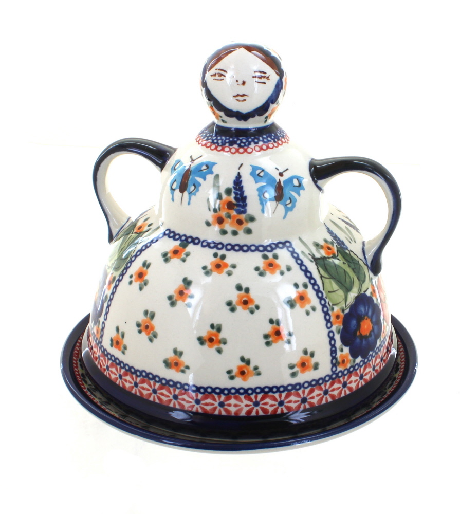 Zaklady Floral Butterfly Cheese Lady Polish Pottery