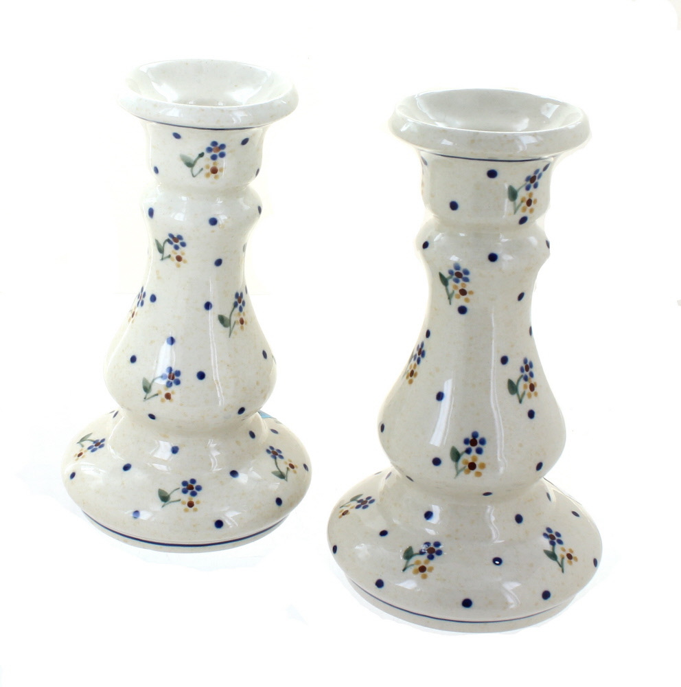 Blue Rose Polish Pottery | Country Meadow Candlestick Pair