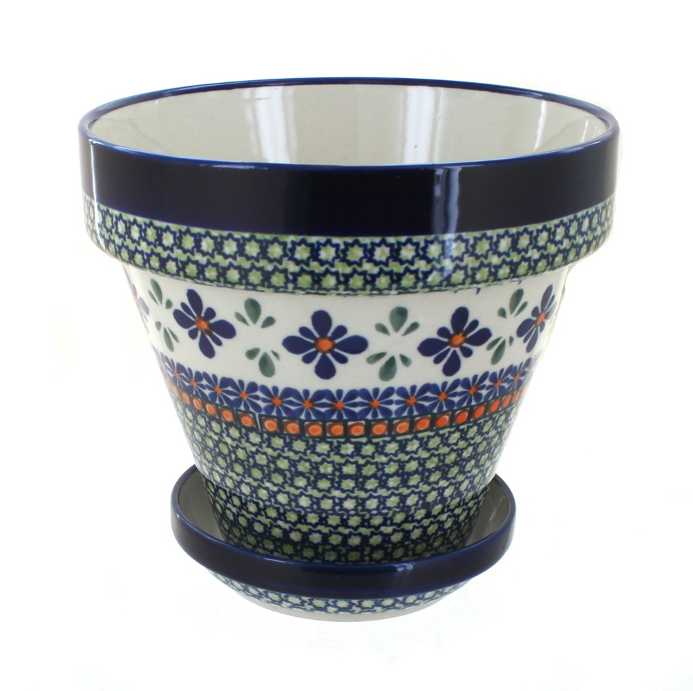 Blue Rose Polish Pottery | Mosaic Flower Medium Flower Pot