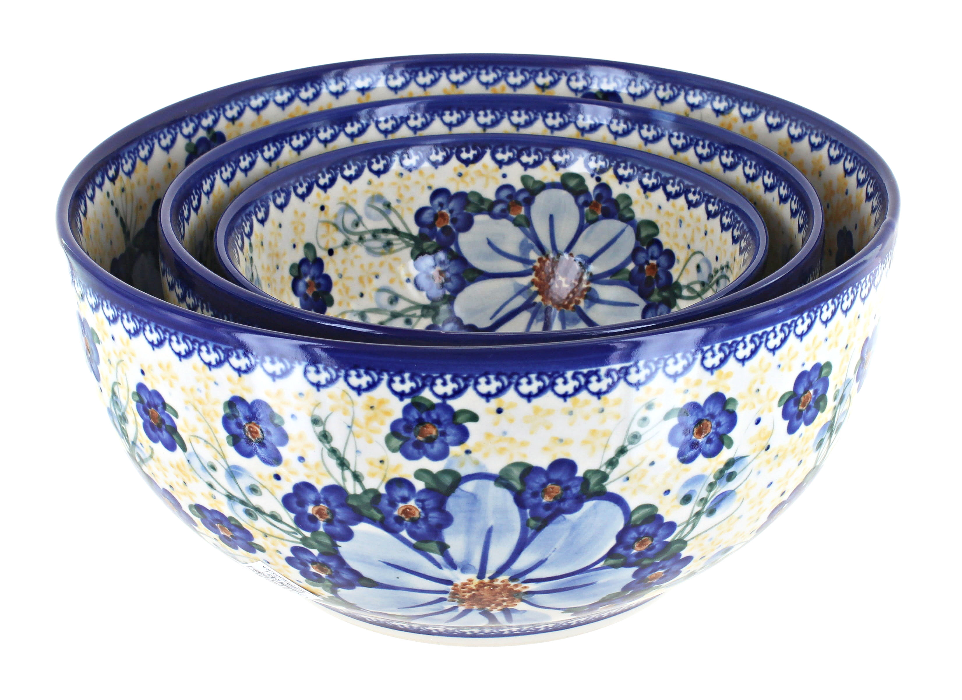 Blue Rose Polish Pottery | Daisy Surprise 3 PC Mixing Bowl Set