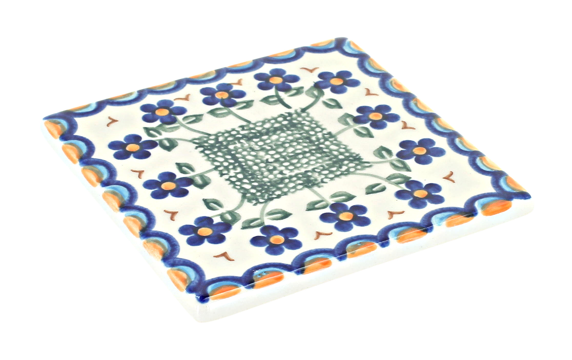 Blue Rose Polish Pottery | Aztec Flower Tile
