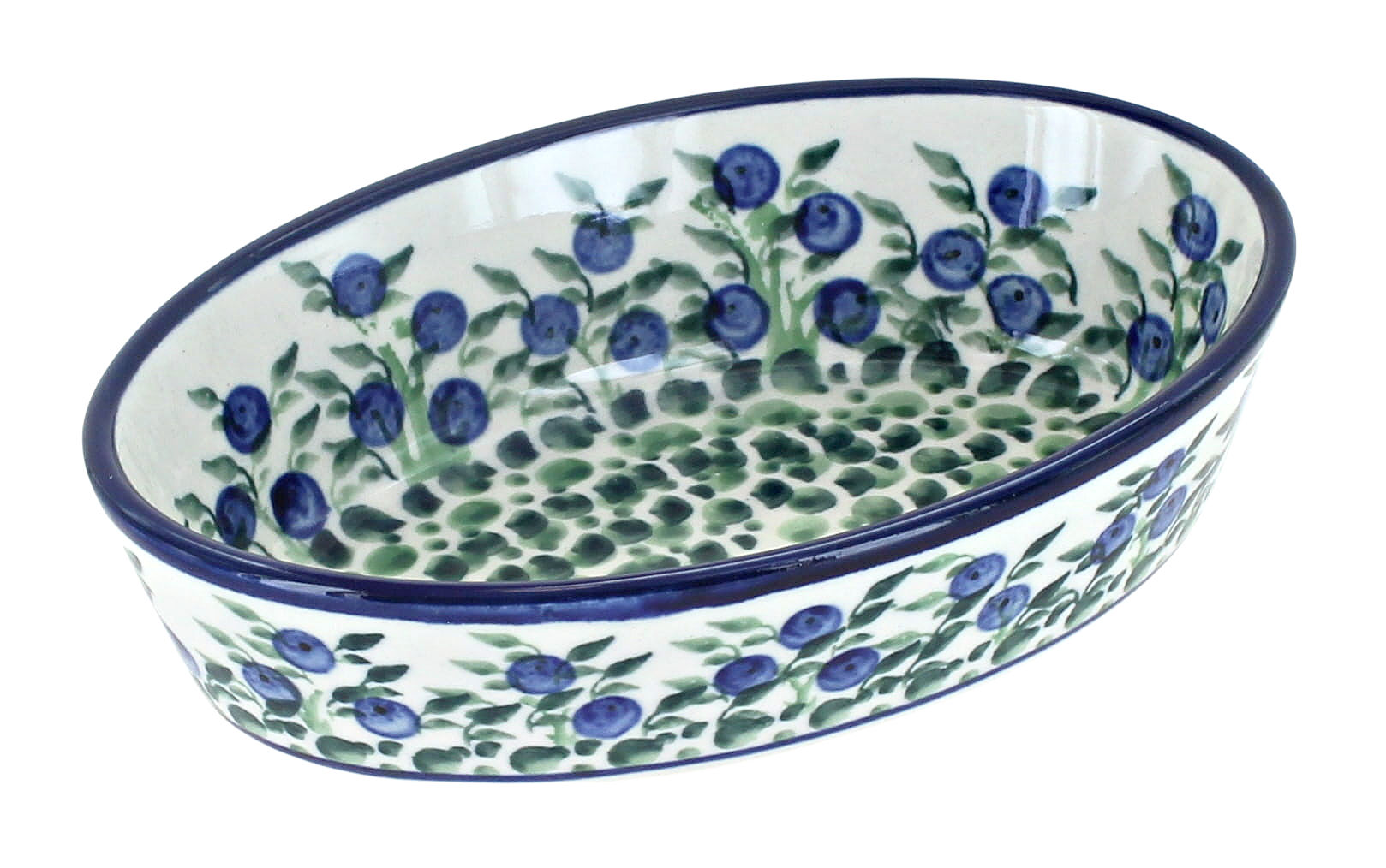 Blue Rose Polish Pottery | Porcelain Vine Extra Small Oval Baker