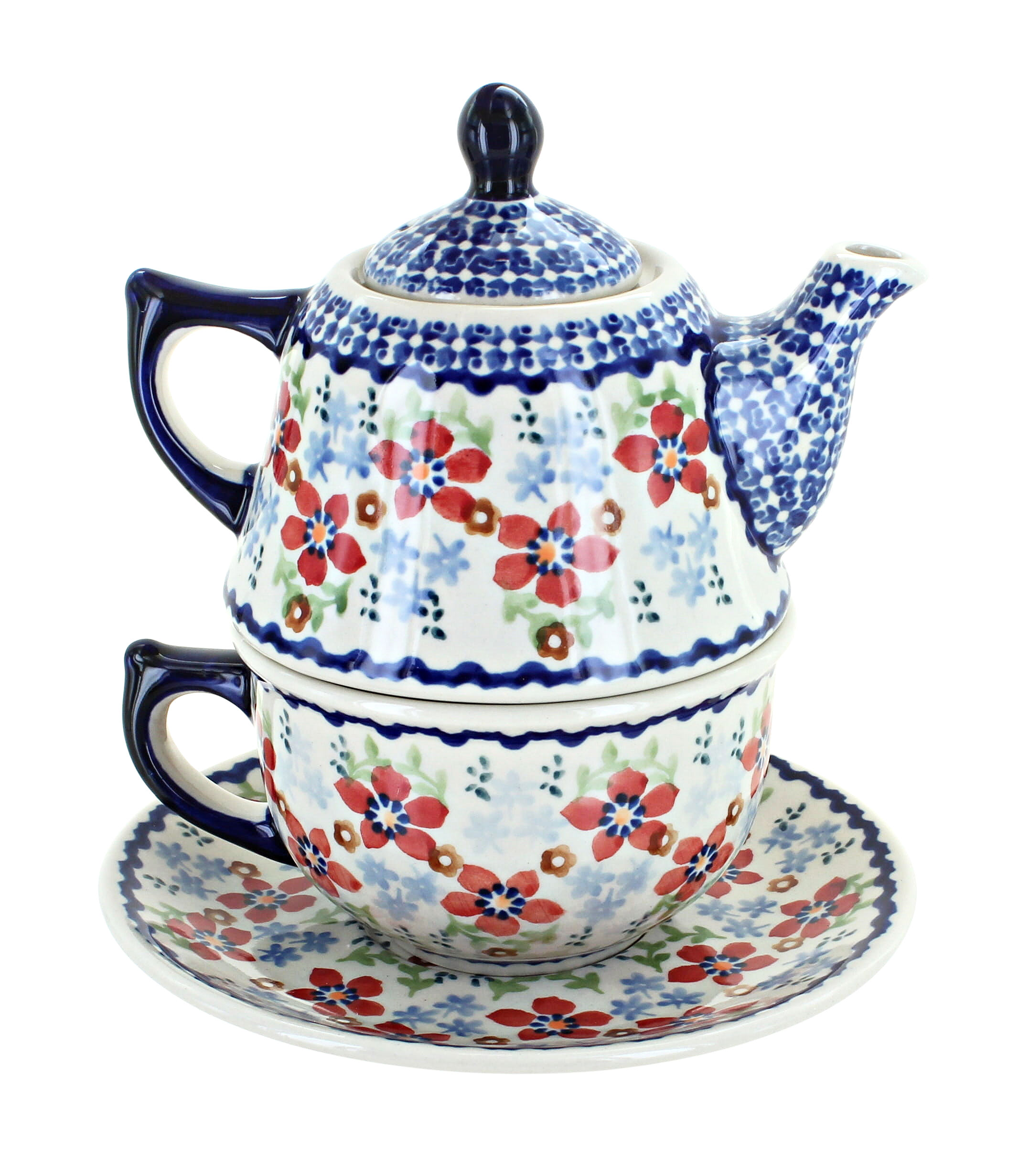 Blue Rose Polish Pottery | Red Poppy Tea for One