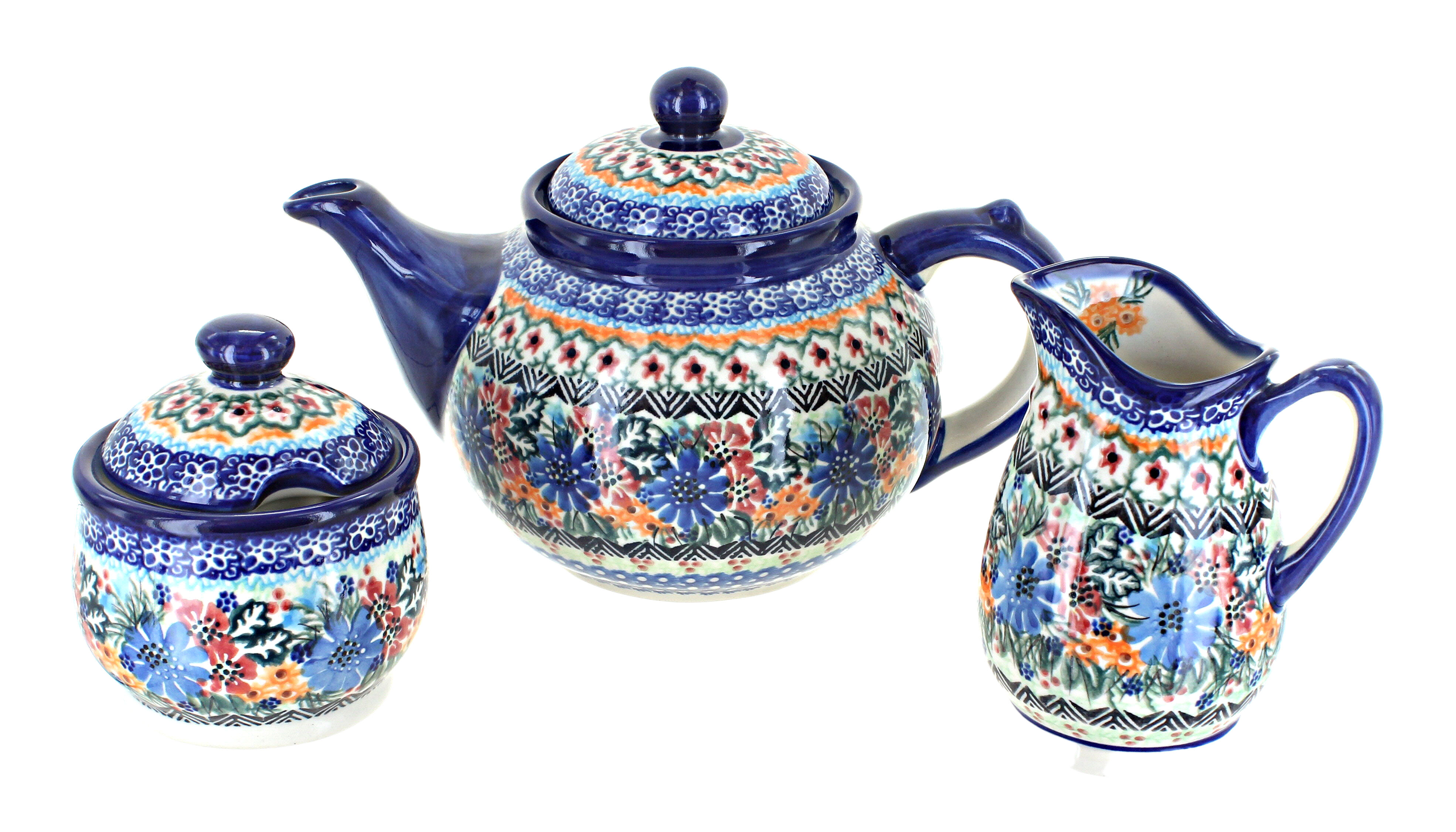 Blue Rose Polish Pottery | Ashley 3 Piece Tea Set