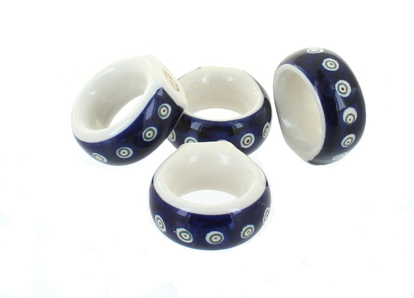 Blue Rose Polish Pottery | Flowering Peacock Napkin Ring Set