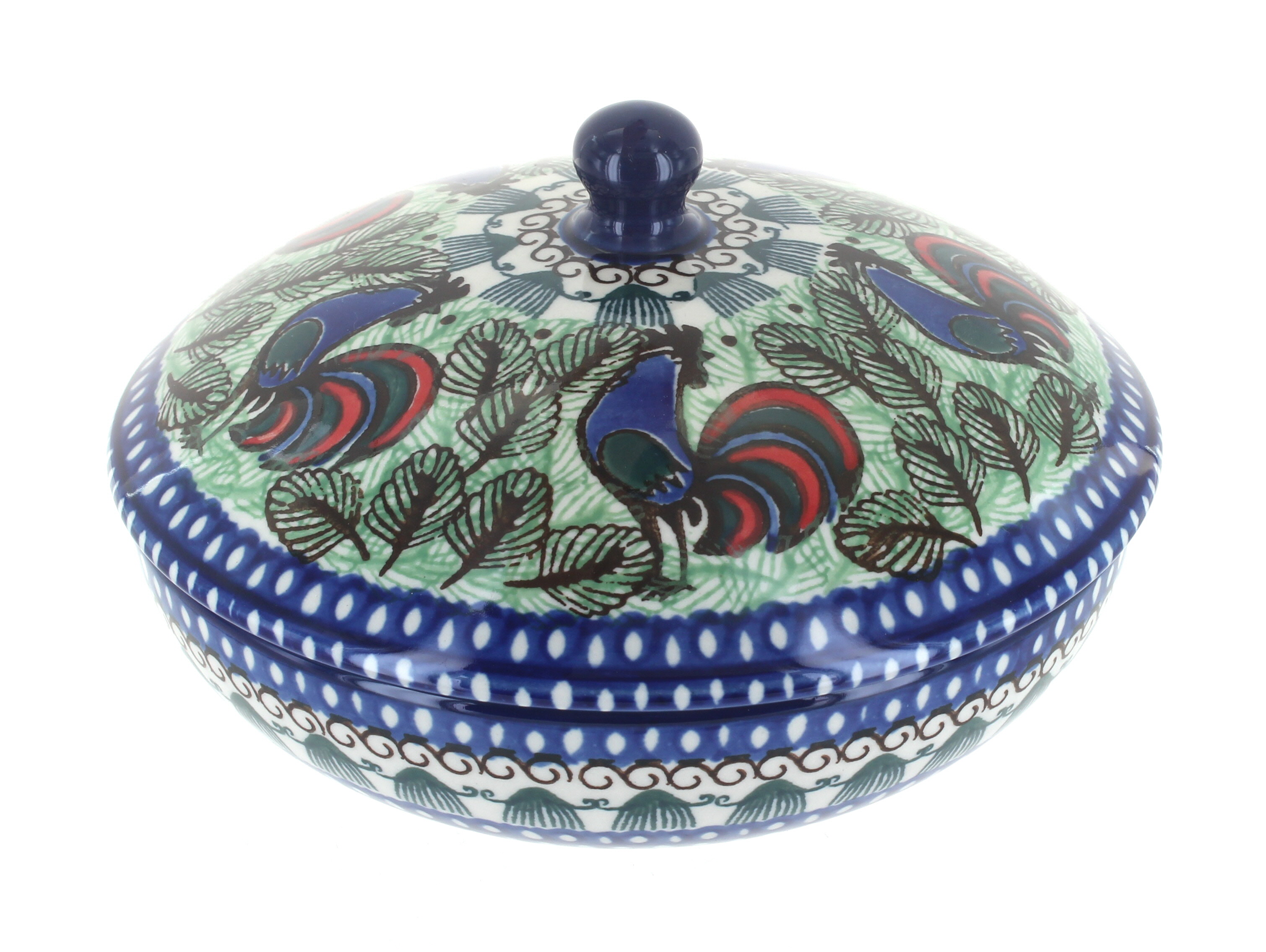 Blue Rose Polish Pottery | Rooster Row Covered Bowl