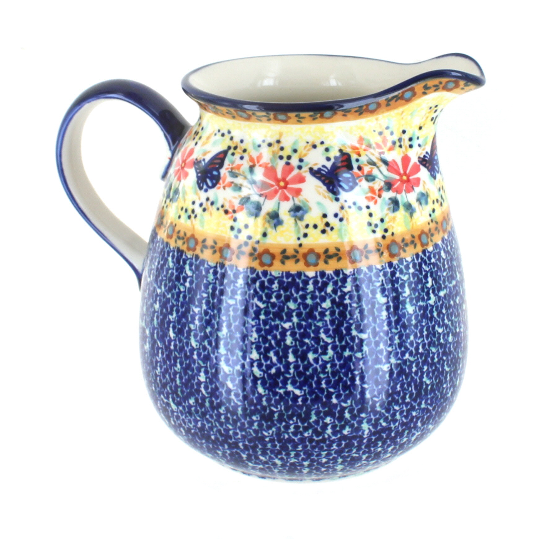 Blue Rose Polish Pottery | Blue Butterfly Pitcher