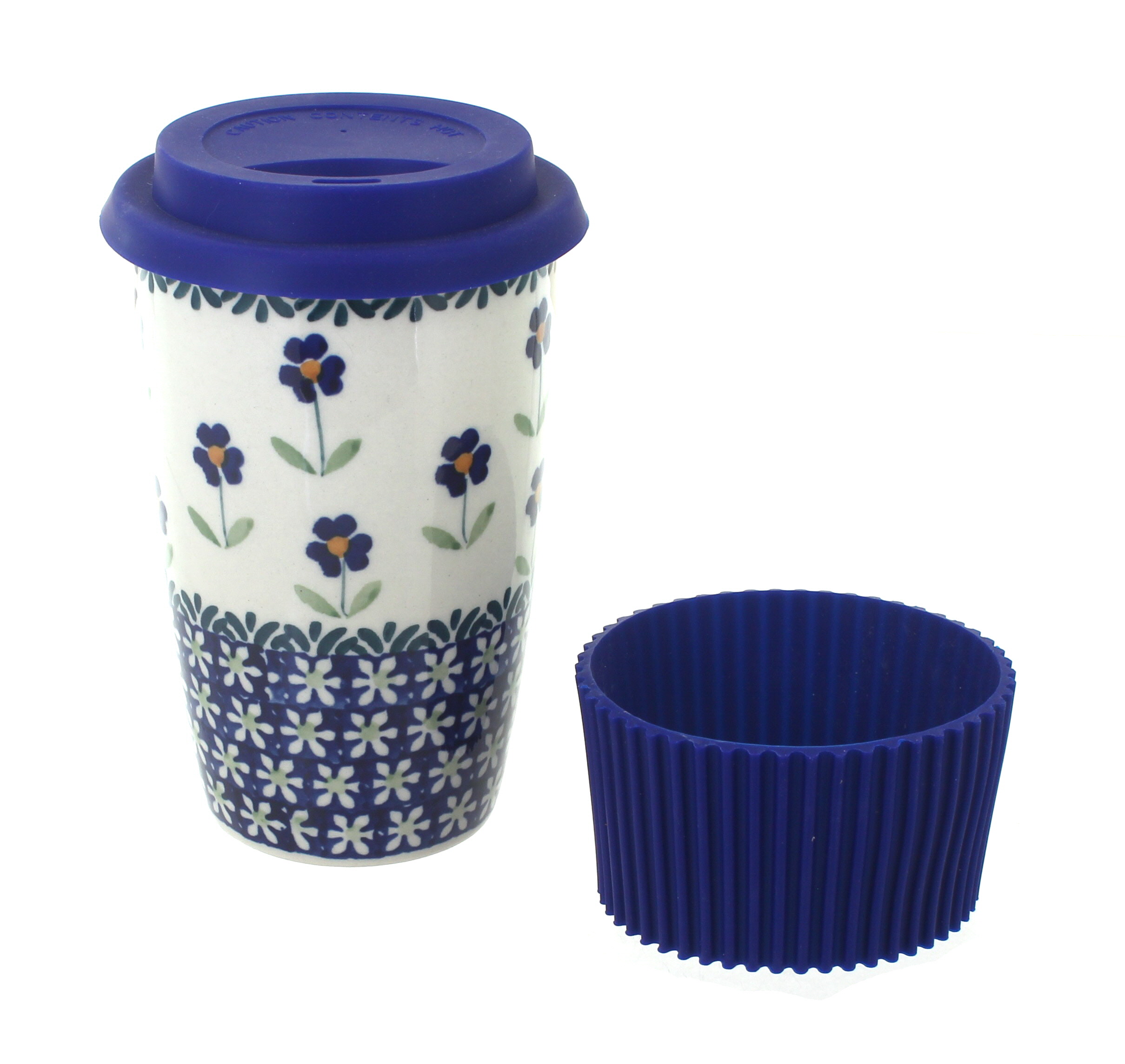 Blue Rose Polish Pottery | Blue Daisy Travel Coffee Mug