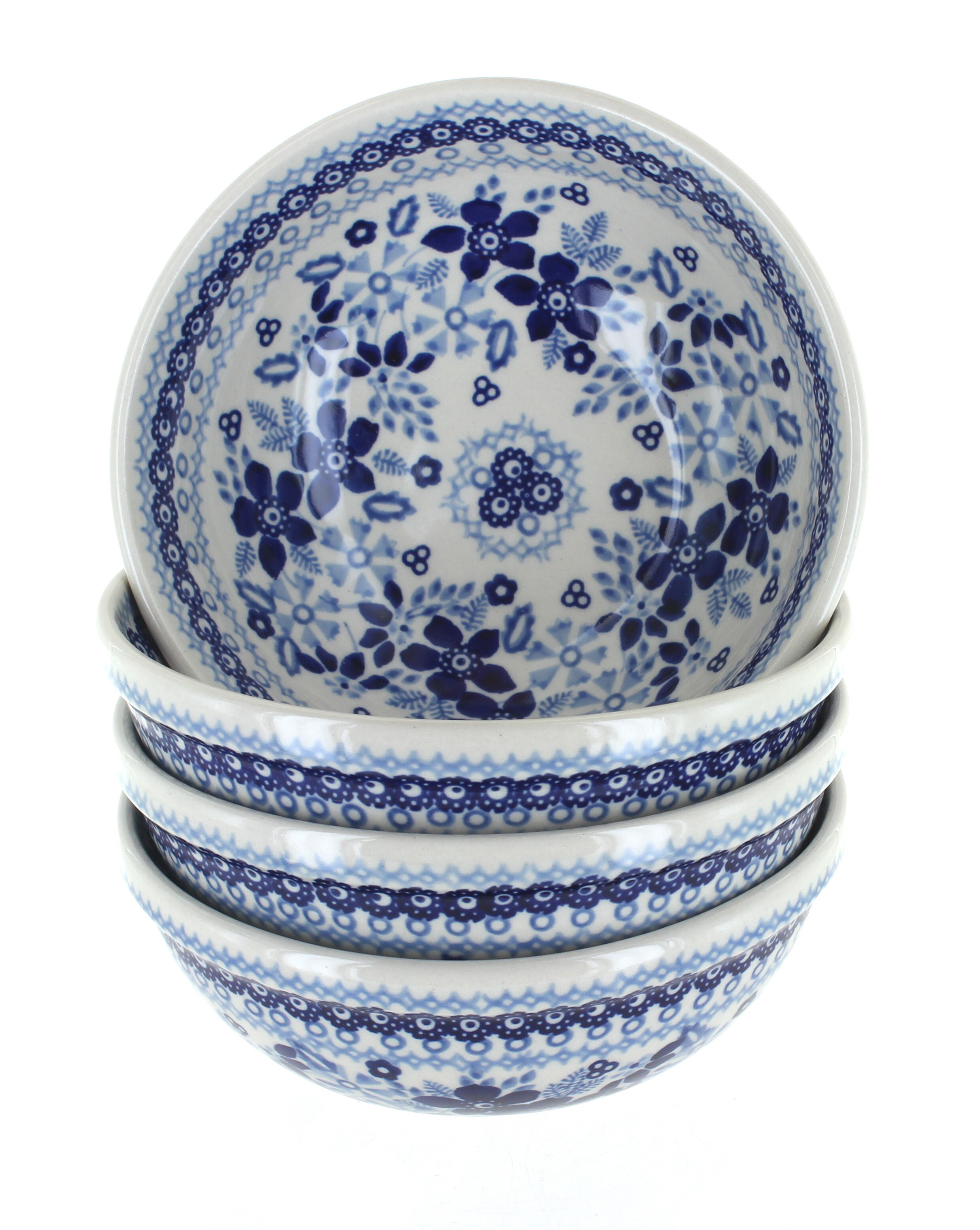 Blue Rose Polish Pottery | Vintage Blue Daisy 4 PC Dessert Bowl Set