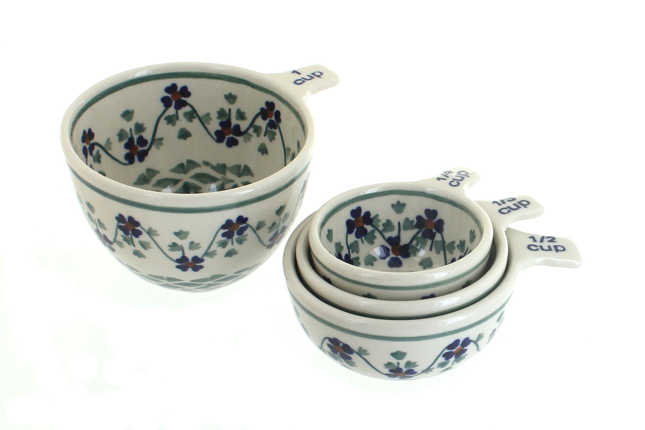 Blue Rose Polish Pottery | Sage Floral Measuring Cup Set