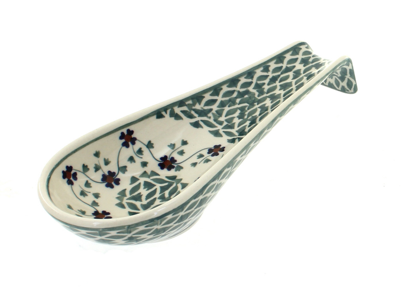 Blue Rose Polish Pottery | Sage Floral Medium Spoon Rest