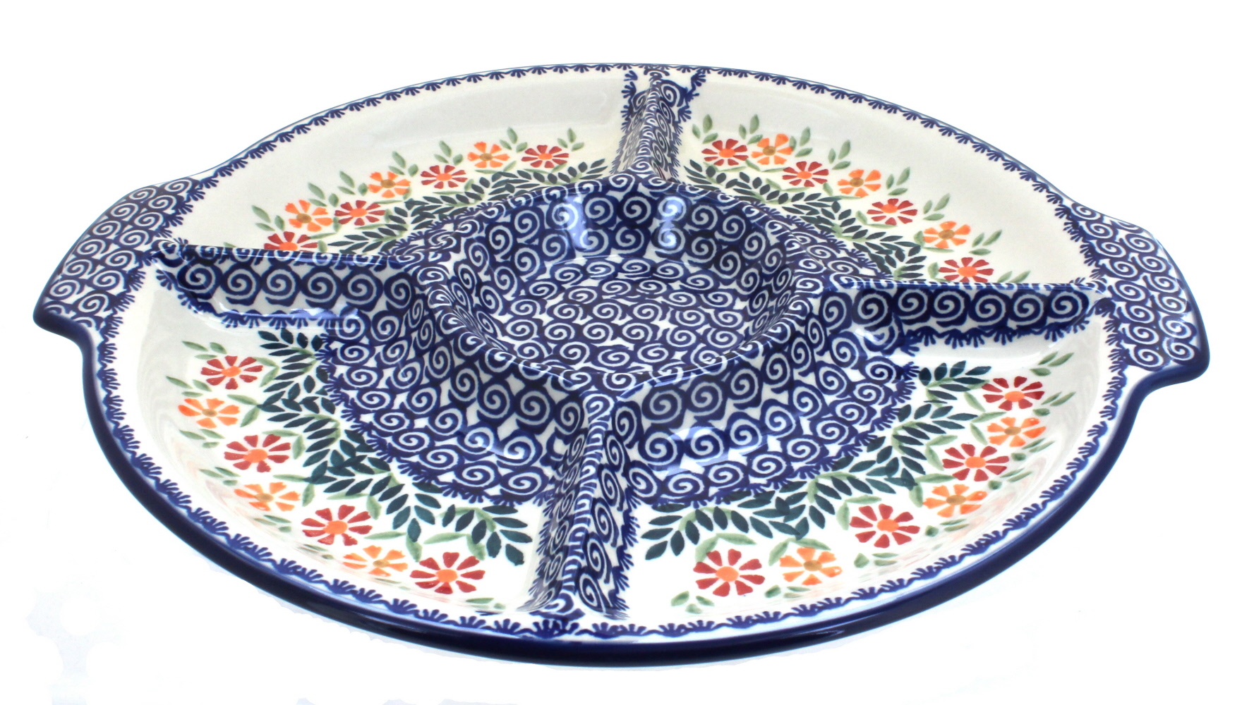 Blue Rose Polish Pottery | Garden Bouquet Chip & Dip Plate