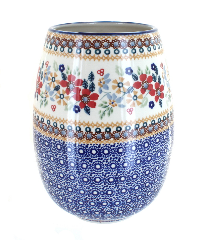 Blue Rose Polish Pottery | Red Daisy Vase