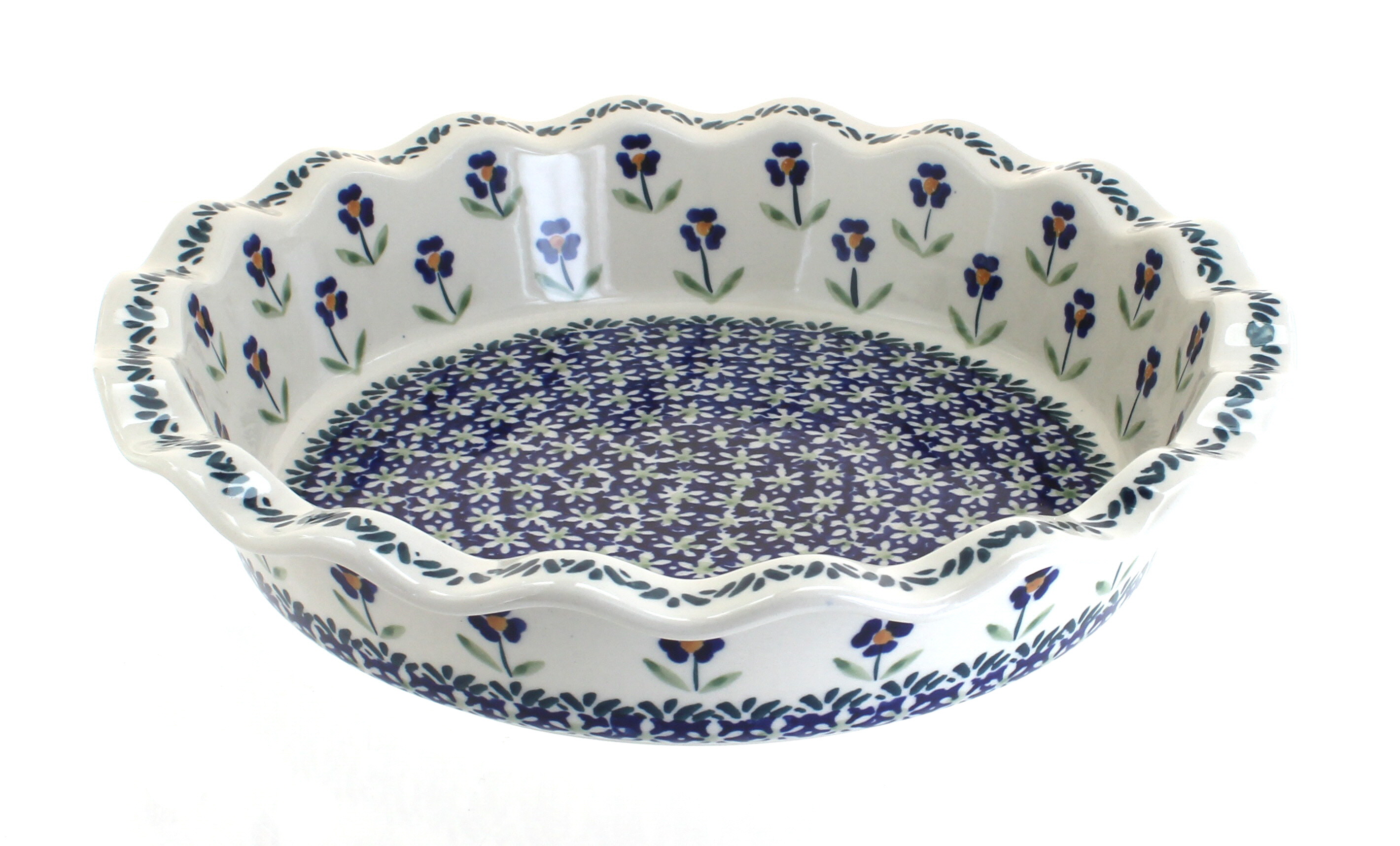 Blue Rose Polish Pottery | Blue Daisy Pie Plate