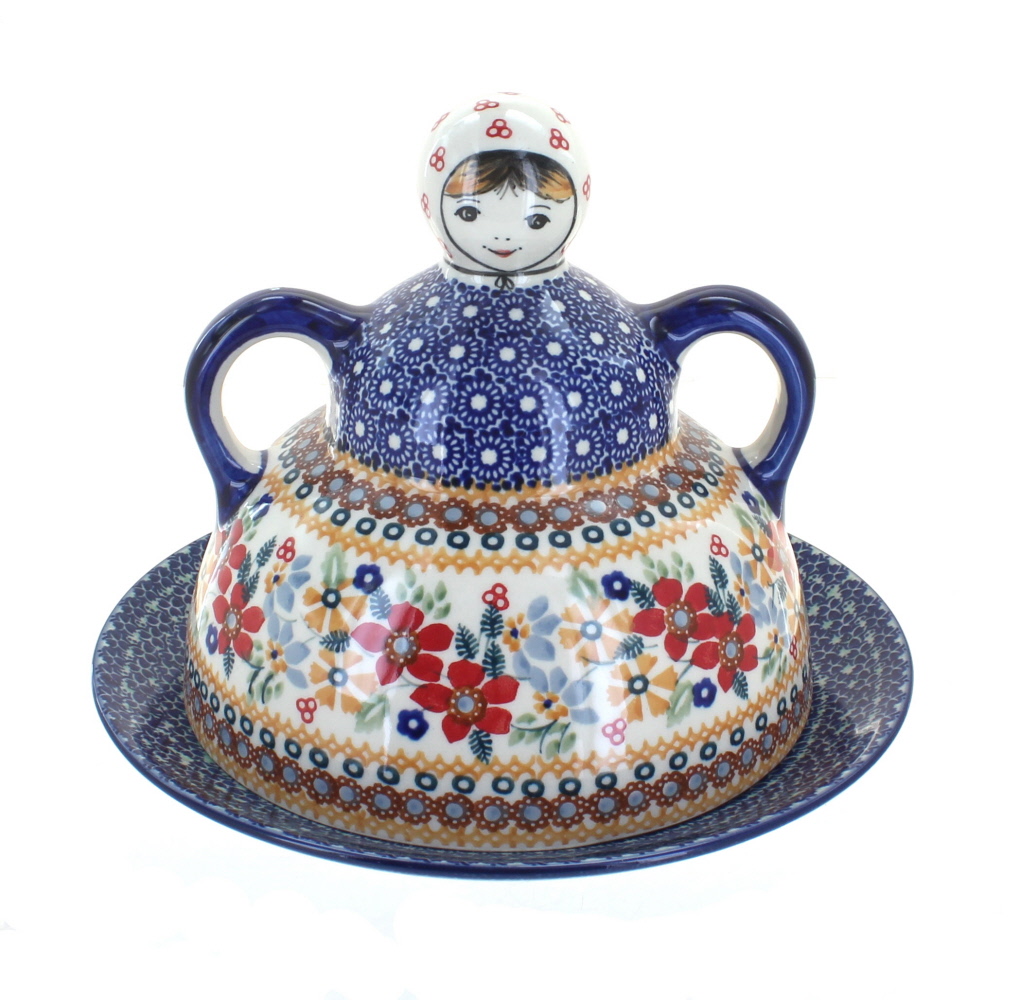 Blue Rose Polish Pottery | Red Daisy Cheese Lady