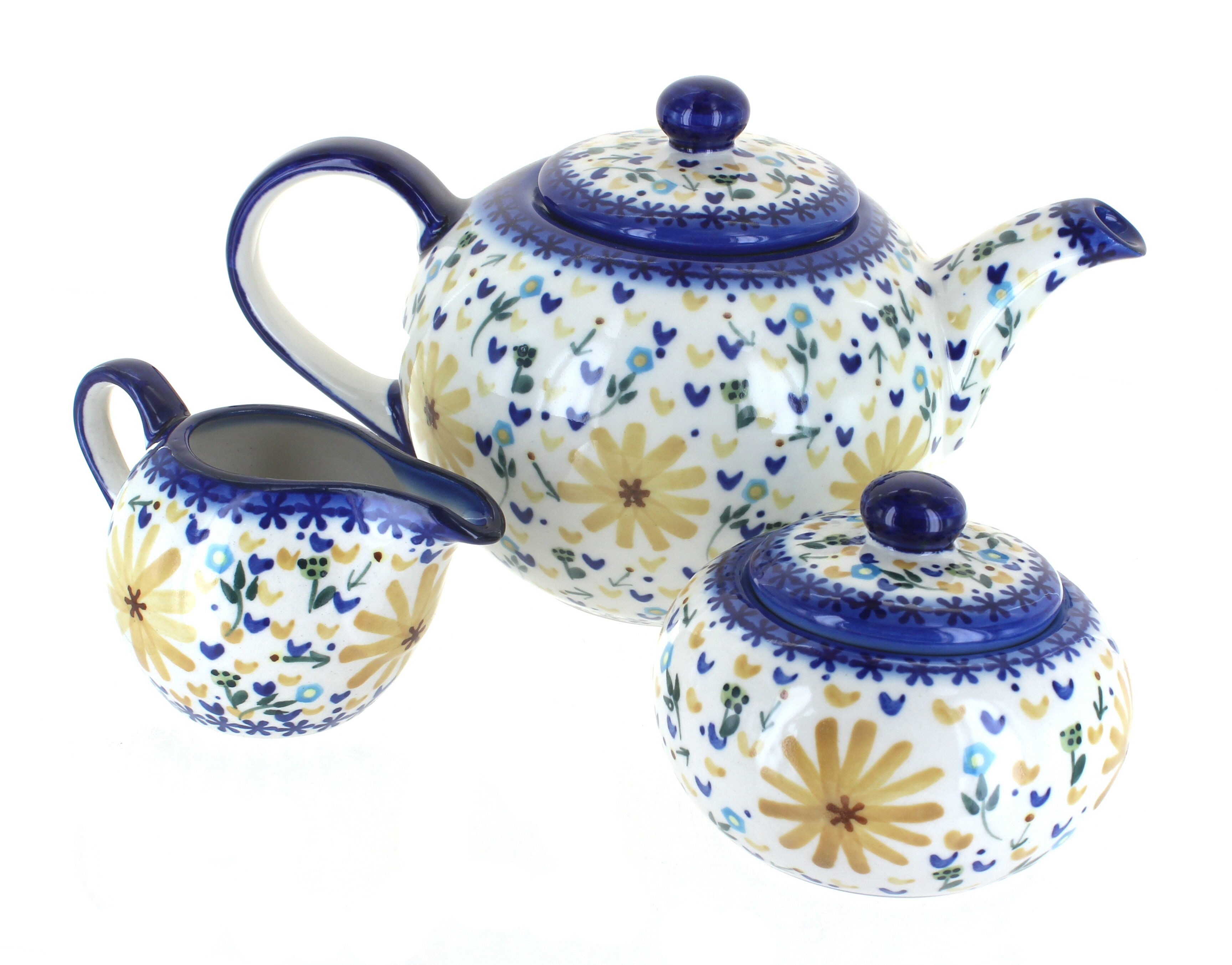 Blue Rose Polish Pottery | Yellow Daisy 3 Piece Tea Set